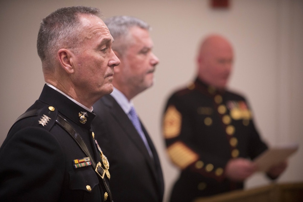 Former Chairman of the Joint Chiefs Joseph Dunford retires across from ...