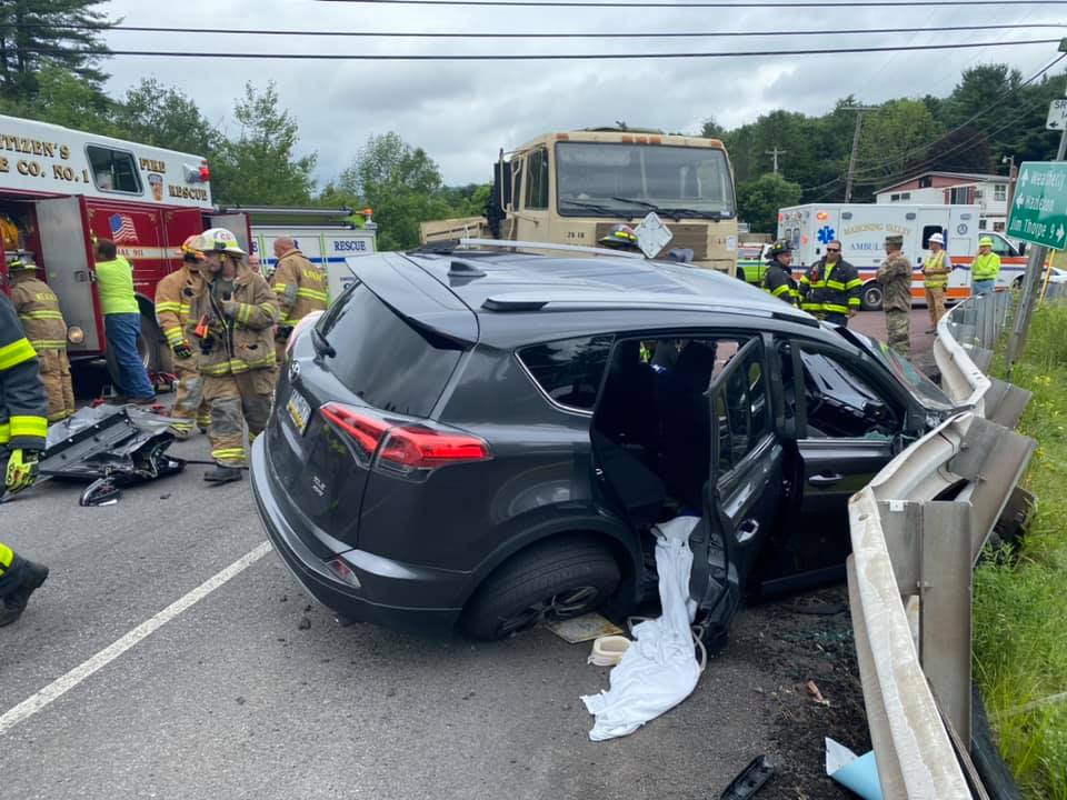 Pics: 2 injured in PA car crash after colliding with military transport ...