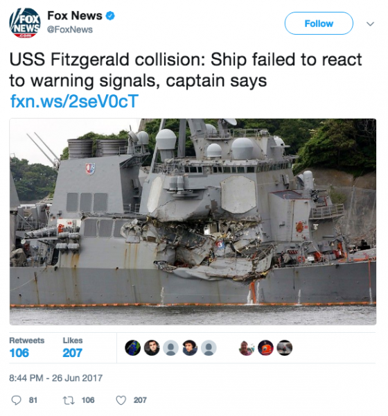 News agencies push unverified report that blames USS Fitzgerald for ...