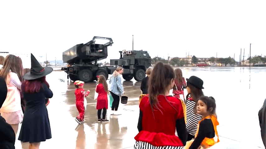 VIDEO: Army base fires Halloween candy from rocket launcher for kids